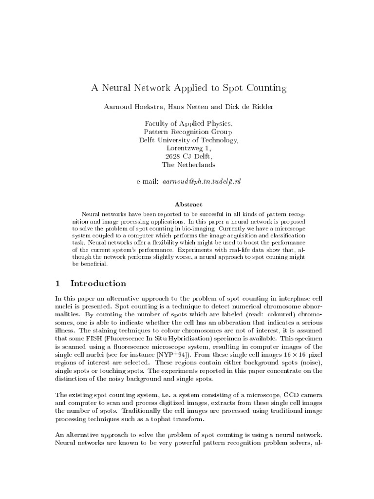 A Neural Network Applied To Spot Counting 1996 | PDF | Artificial Neural Network | Computational ...