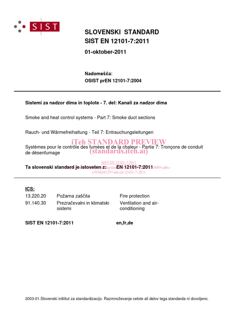 Sist en 12101 7 2011 | PDF | Duct (Flow) | Ventilation (Architecture)