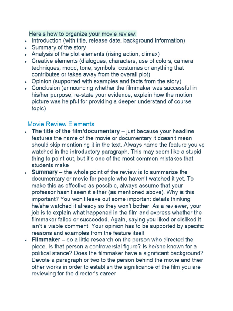 Movie Review Format | PDF | Filmmaking | Documentary Film