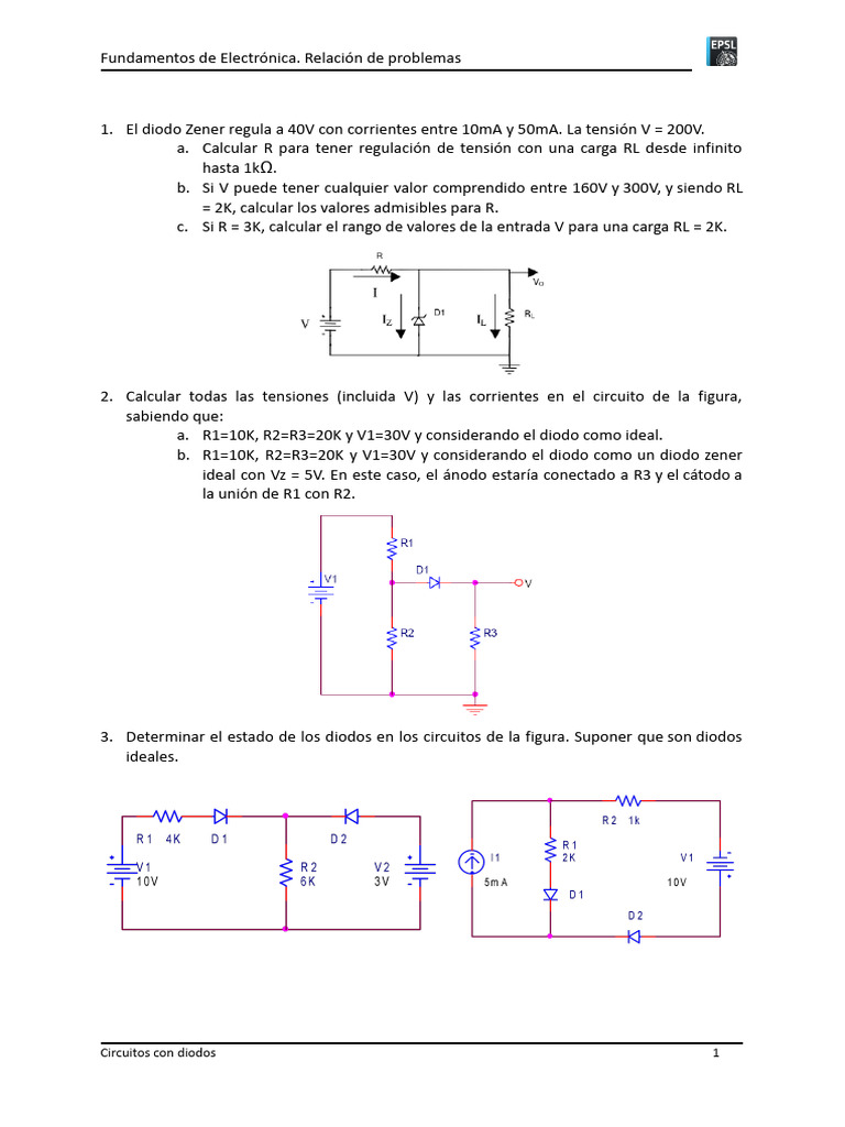 Problemas de Circuitos con Diodos | PDF | Diodo | Red eléctrica