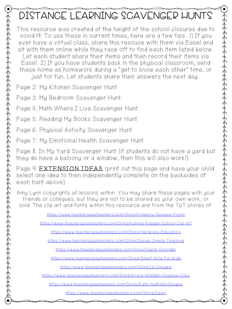 Distance Learning Scavenger Hunts | PDF | Games & Activities