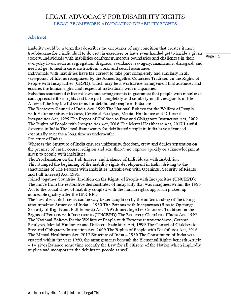 Legal Advocacy For Disability Rights | PDF | Disability | Marriage