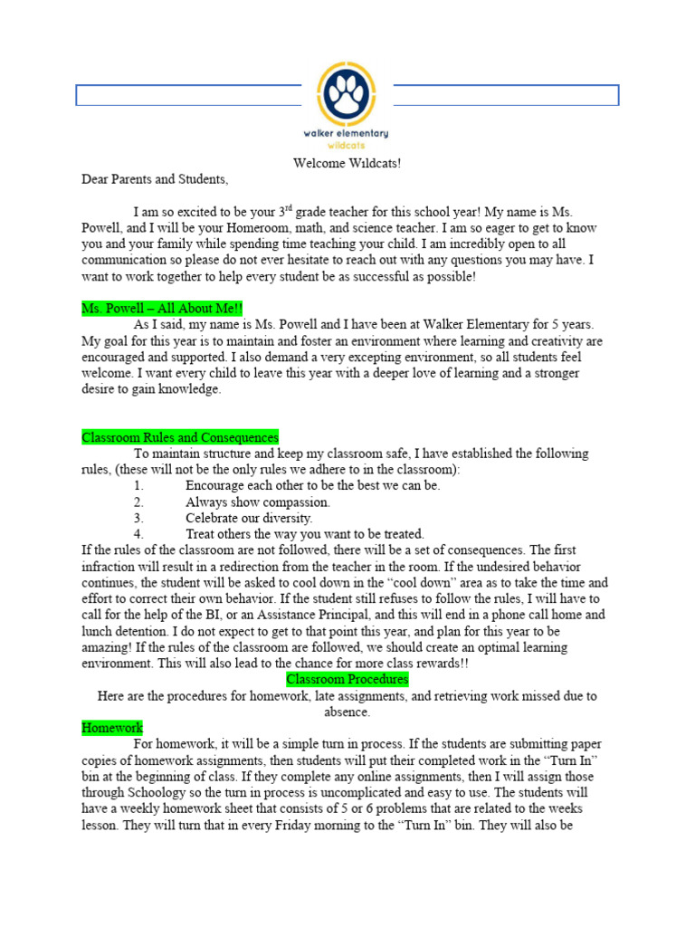 Cumulative Assignment Welcome Letter | PDF | Teachers | Psychological ...