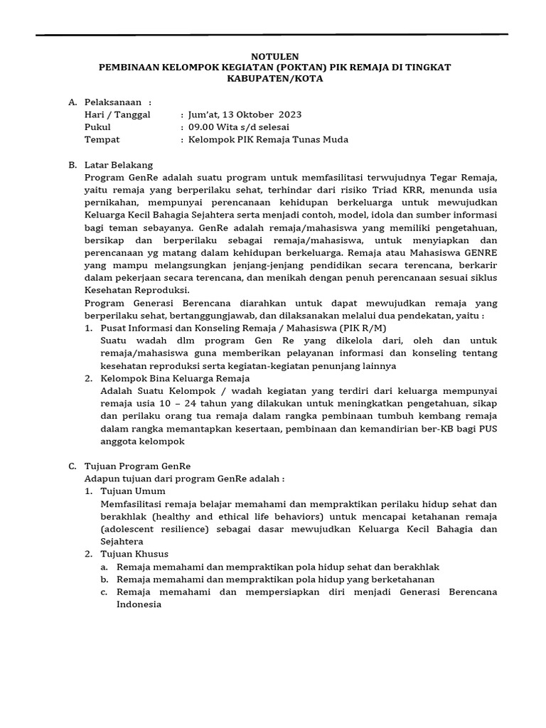 Notulen Pembinaan Pik-R | PDF