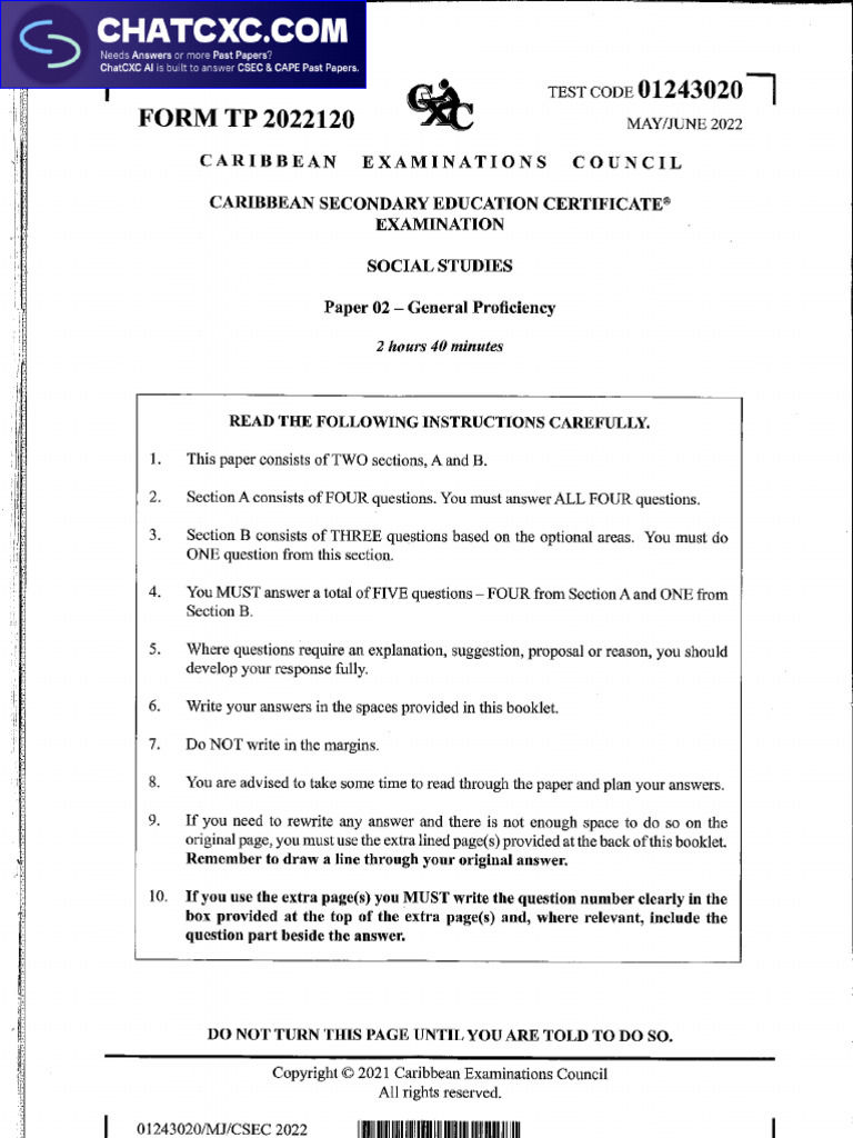 CSEC Social Studies P2 2022-2 | PDF