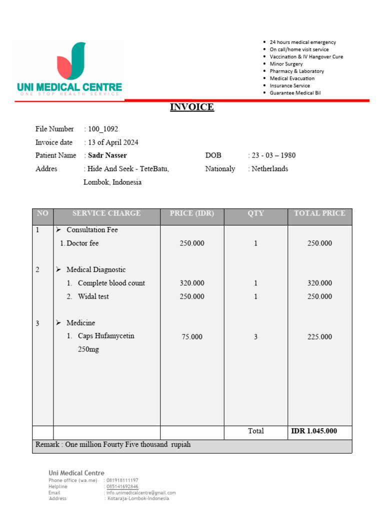 INVOICE Sadr Nasser | PDF | Medicine | Health Sciences