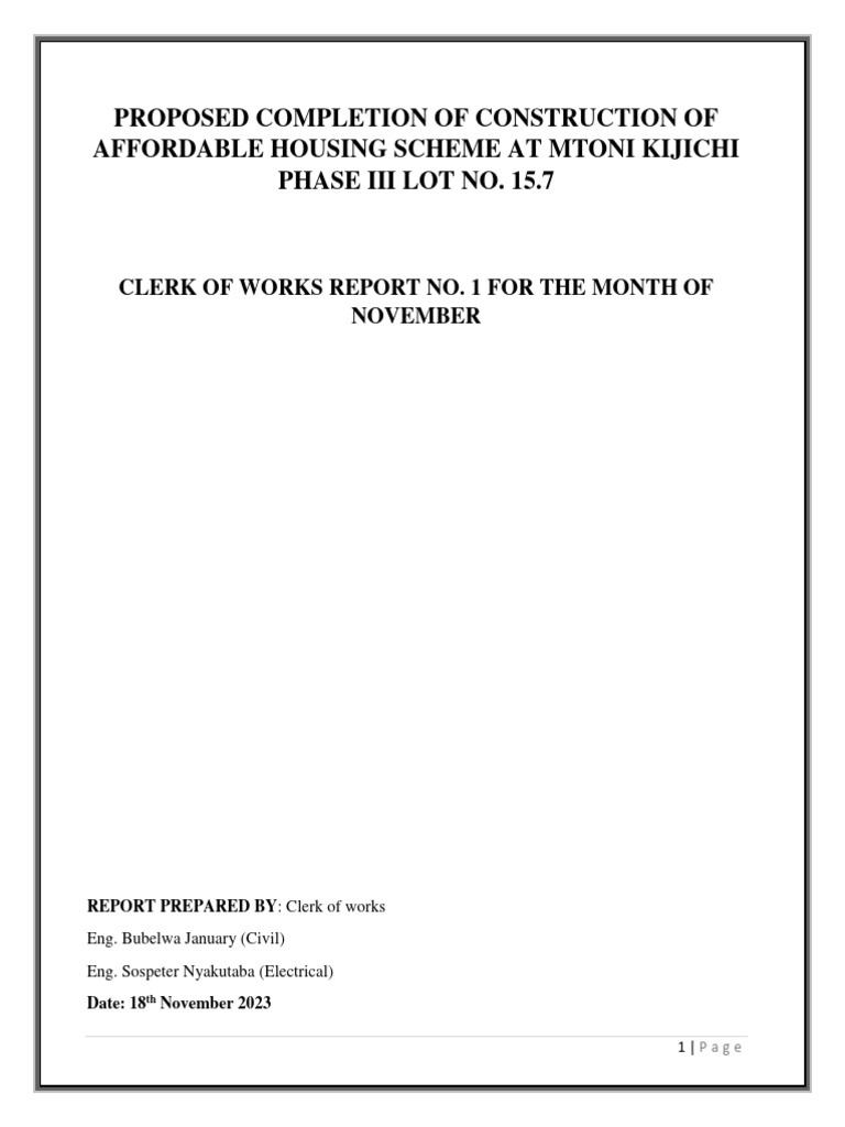 Clerk of Works Monthly Report - November WESONS | PDF | Civil ...