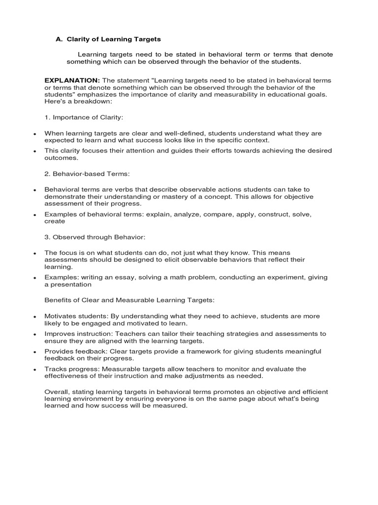 Clarity in Learning Targets | PDF | Evaluation | Knowledge