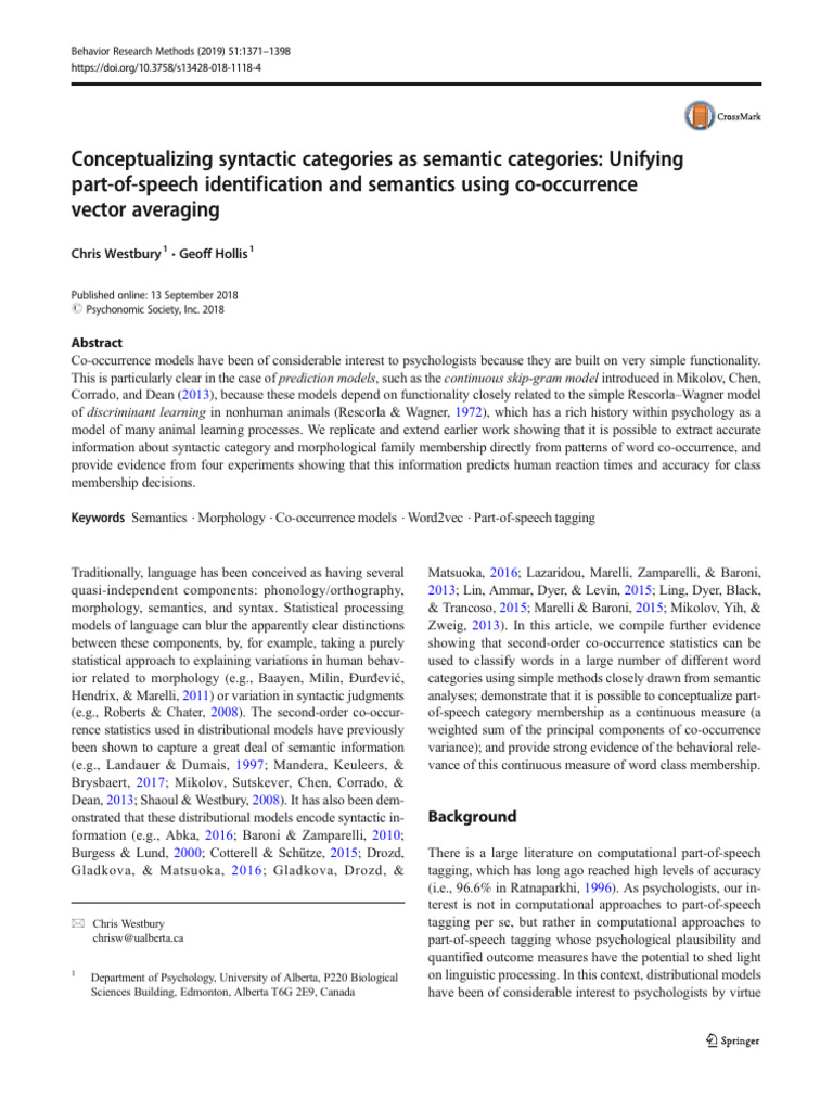 Behavior Research Methods-Conceptualizing Syntactic Categories As Semantic Categories - Unifying ...
