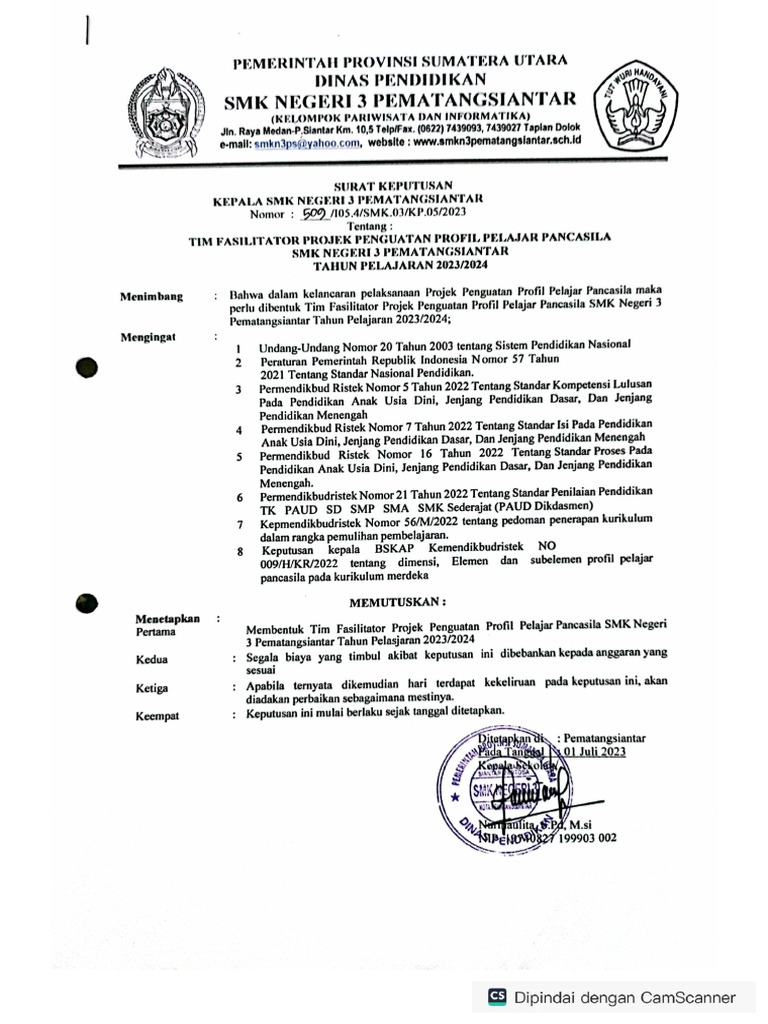 Contoh SK Koor_Fasil P5 | PDF