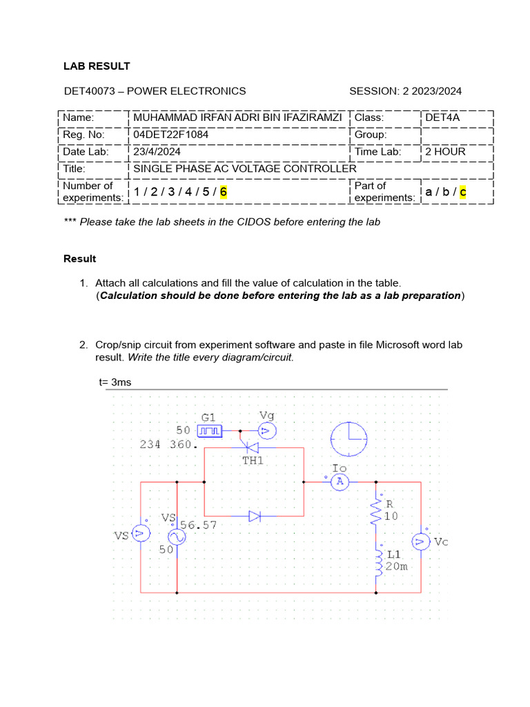 Single Phase AC Voltage Controller Lab Report | PDF