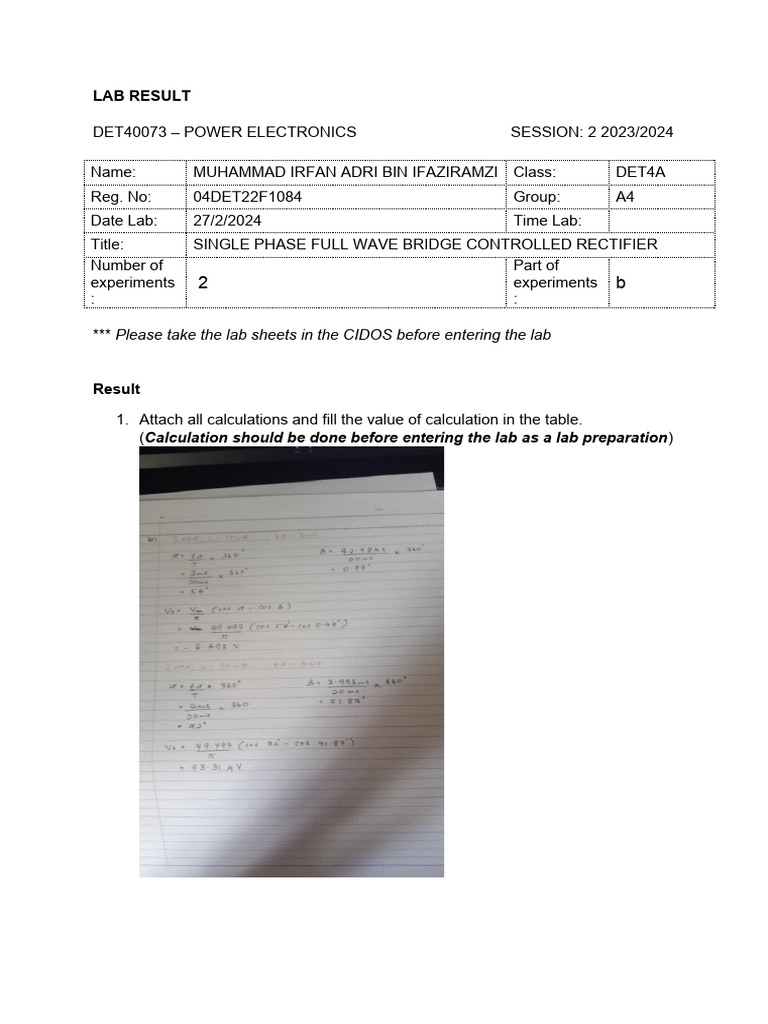 Single Phase Bridge Rectifier Lab | PDF