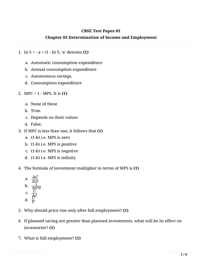 Macroeconomics Determination Of Income And Employment Pdf Demand Economic Equilibrium