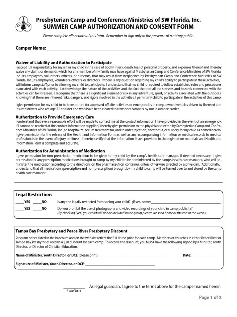 Summer Camp Authorization Form | PDF | Surgery