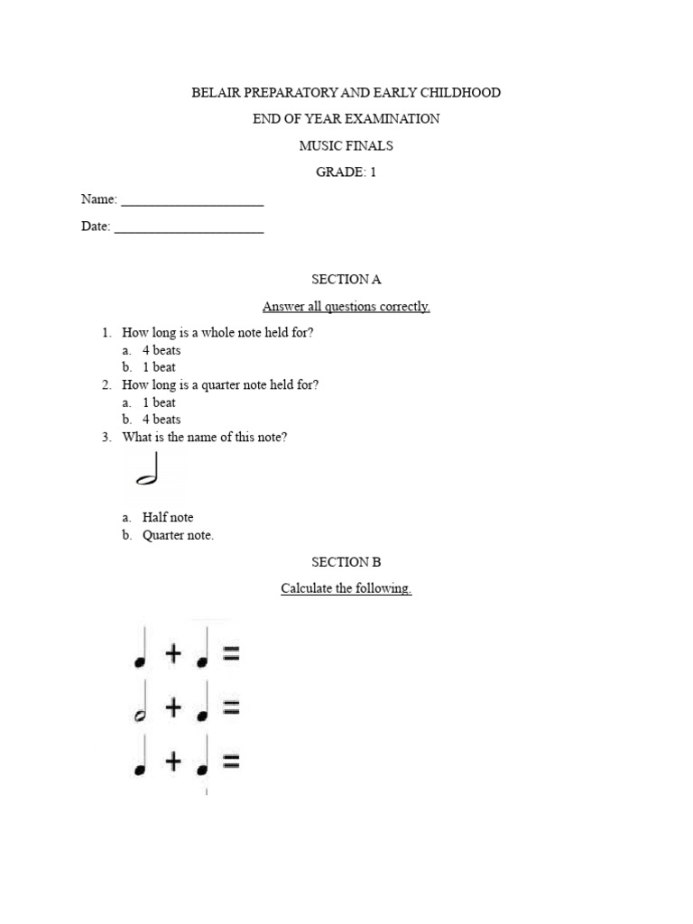 Grade 1 Music Exam | PDF | Sports & Recreation | Language Arts & Discipline