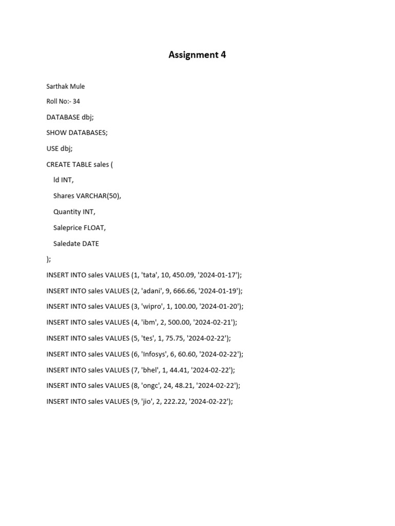 Sarthak Mule Adbms Practical 4 | PDF | Computers