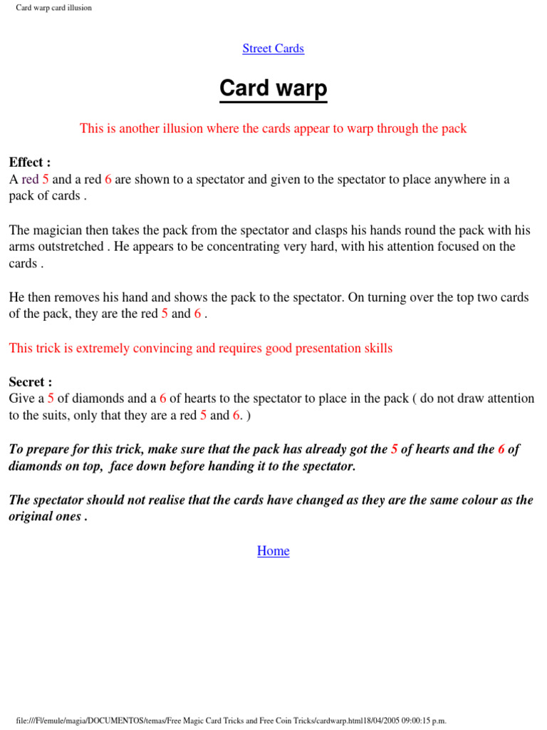 Card Warp Illusion Magic Trick Guide | PDF