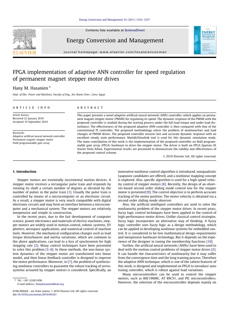 FPGA implementation of adaptive ANN controller for speed regulation of permanent magnet stepper ...