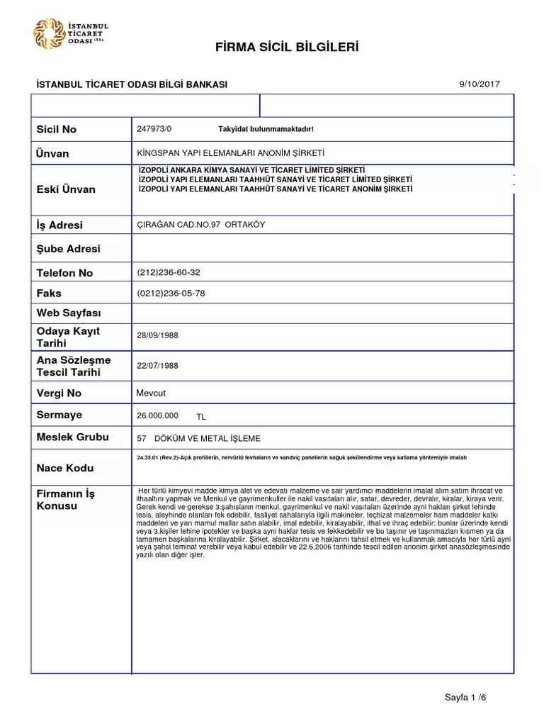 Digital Extract From The Trade Register Turkey | PDF