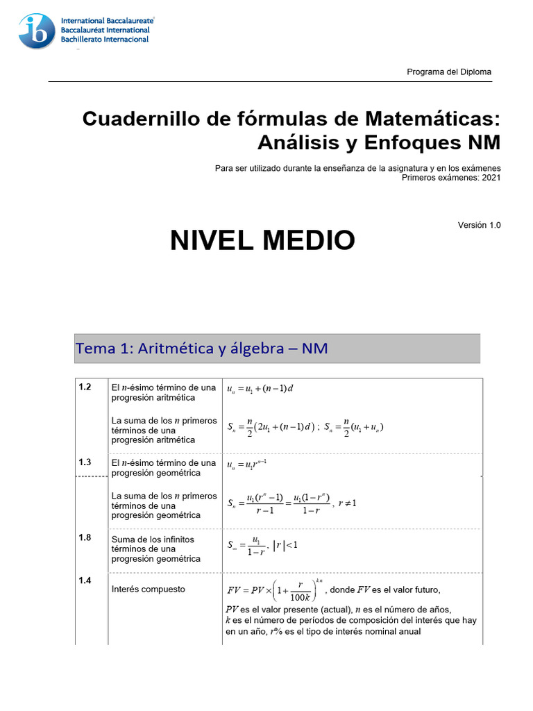 Cuadernillo de Fórmulas NM (2023) | Descargar gratis PDF | Logaritmo | Zona