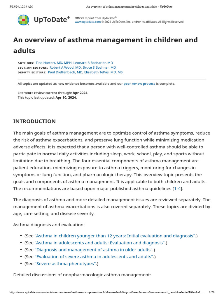 An Overview of Asthma Management in Children and Adults - UpToDate ...