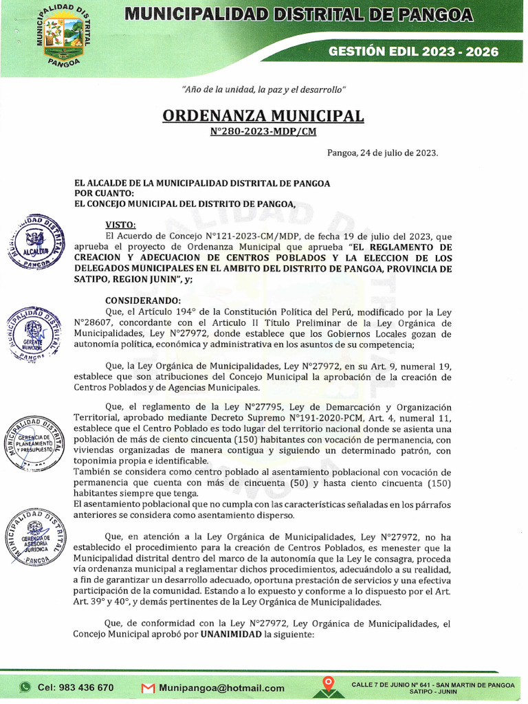 Ordenanza Municipal | PDF | Gobierno local | Alcalde