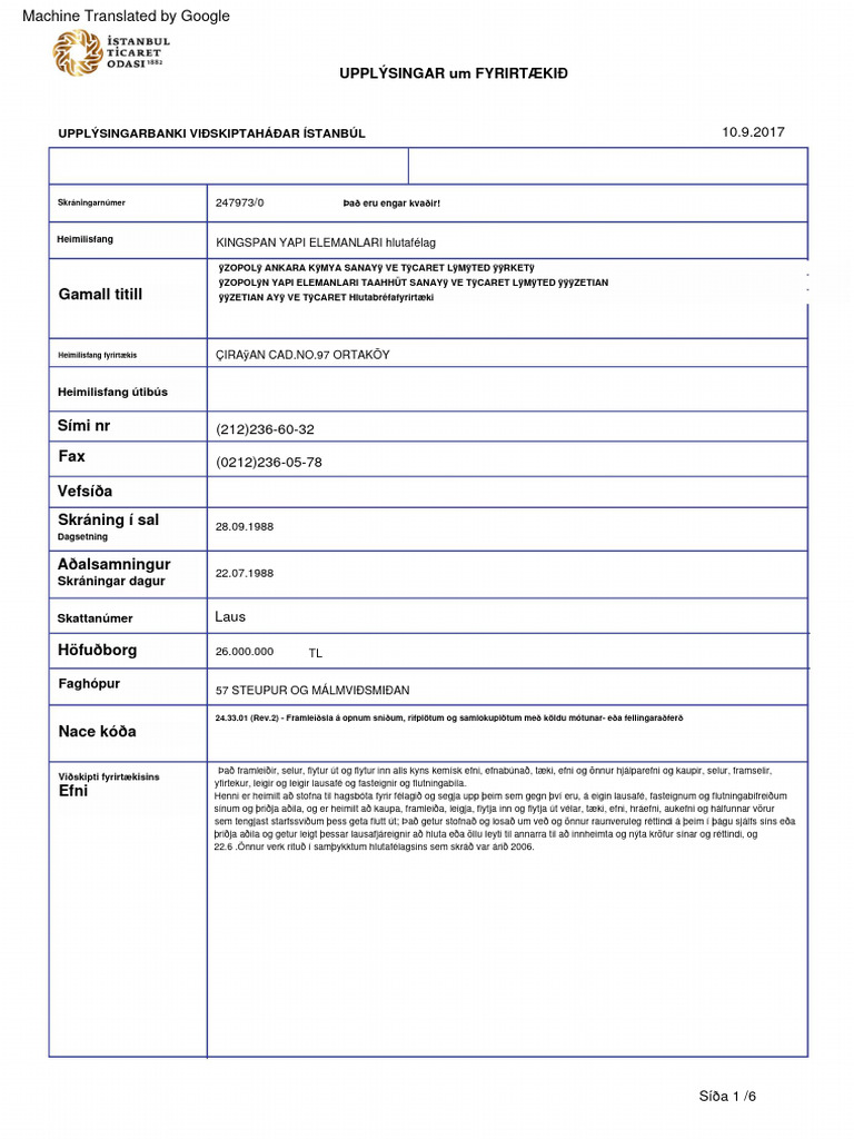 Digital Extract From The Trade Register Turkey | PDF