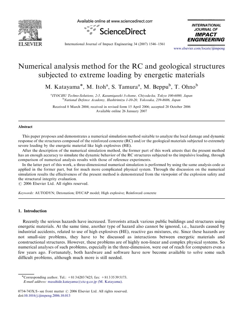 Numerical Analysis Method For The RC and Geological Structures Subjected To Extreme Loading by ...