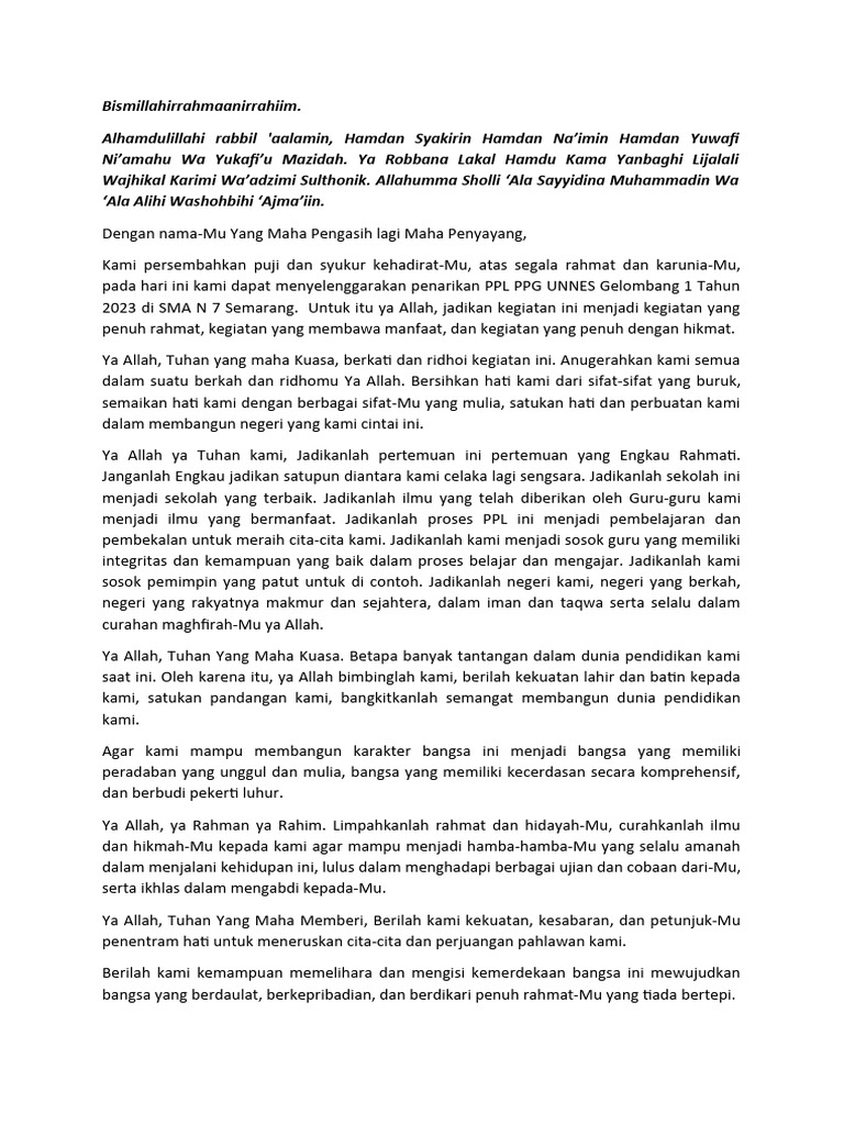 Doa Penarikan PPL PPG UNNES | PDF | Pengembangan Diri | Gaya Hidup