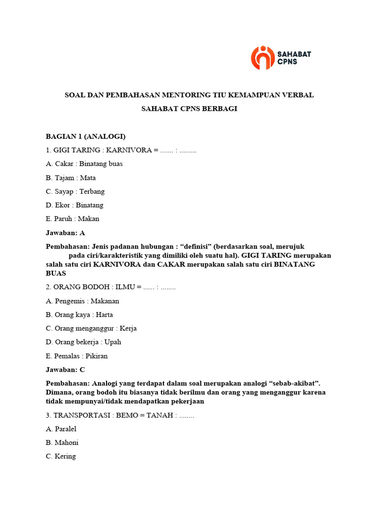 Soal dan Pembahasan TIU CPNS | PDF