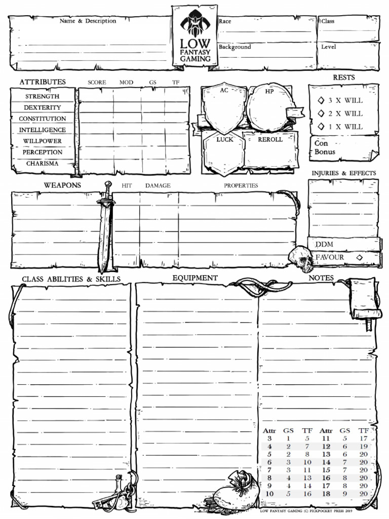 LFG Form Fillable Char Sheet With Chart | PDF