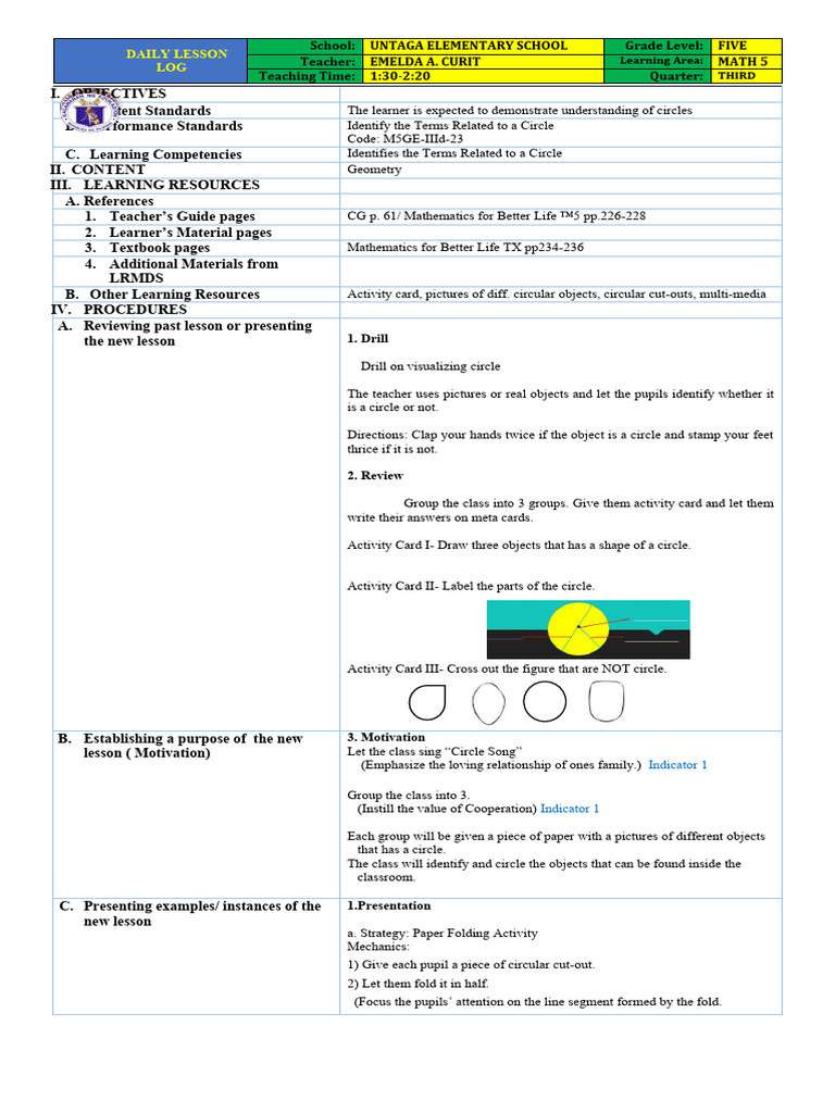 q3 Math 5 Cot_dlp_circle | PDF | Circle | Diameter