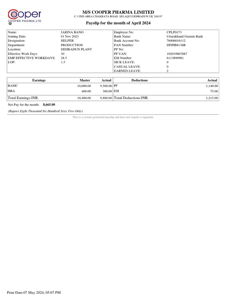 Payslip Apr 2024 | PDF