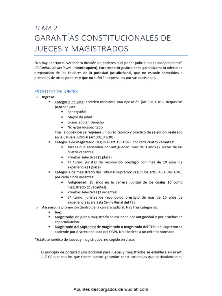 Tema 2. Garantías Constitucionales de Jueces y Magistrados | PDF | Escribano | Judicaturas