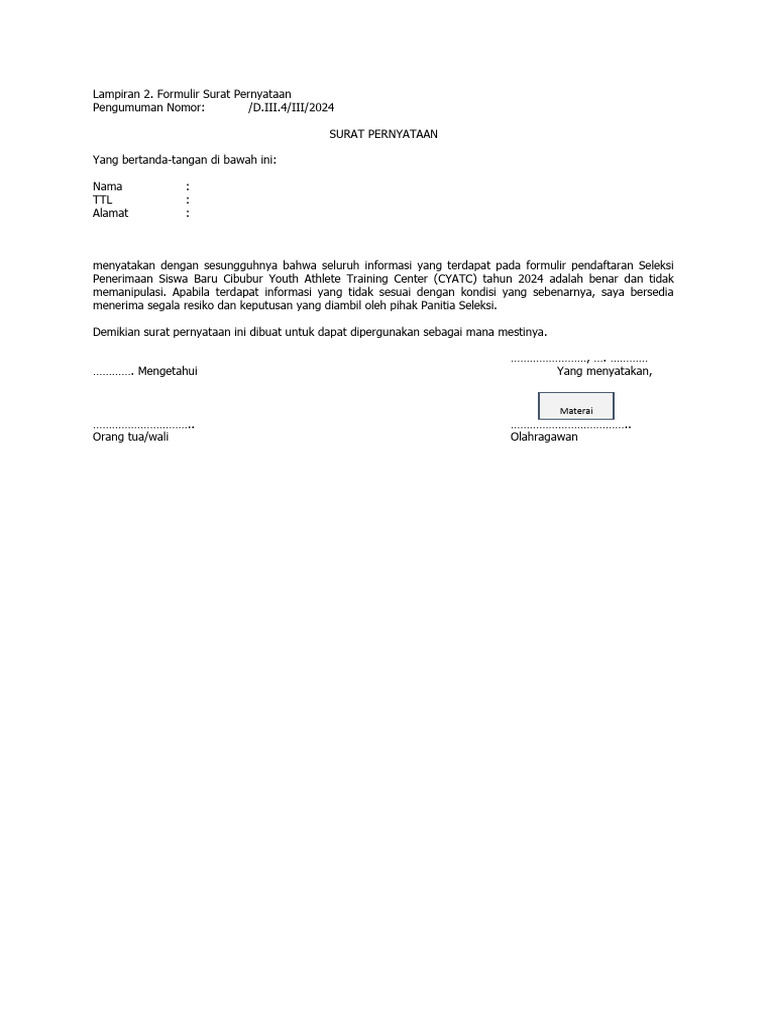 Formulir Surat Pernyataan | PDF
