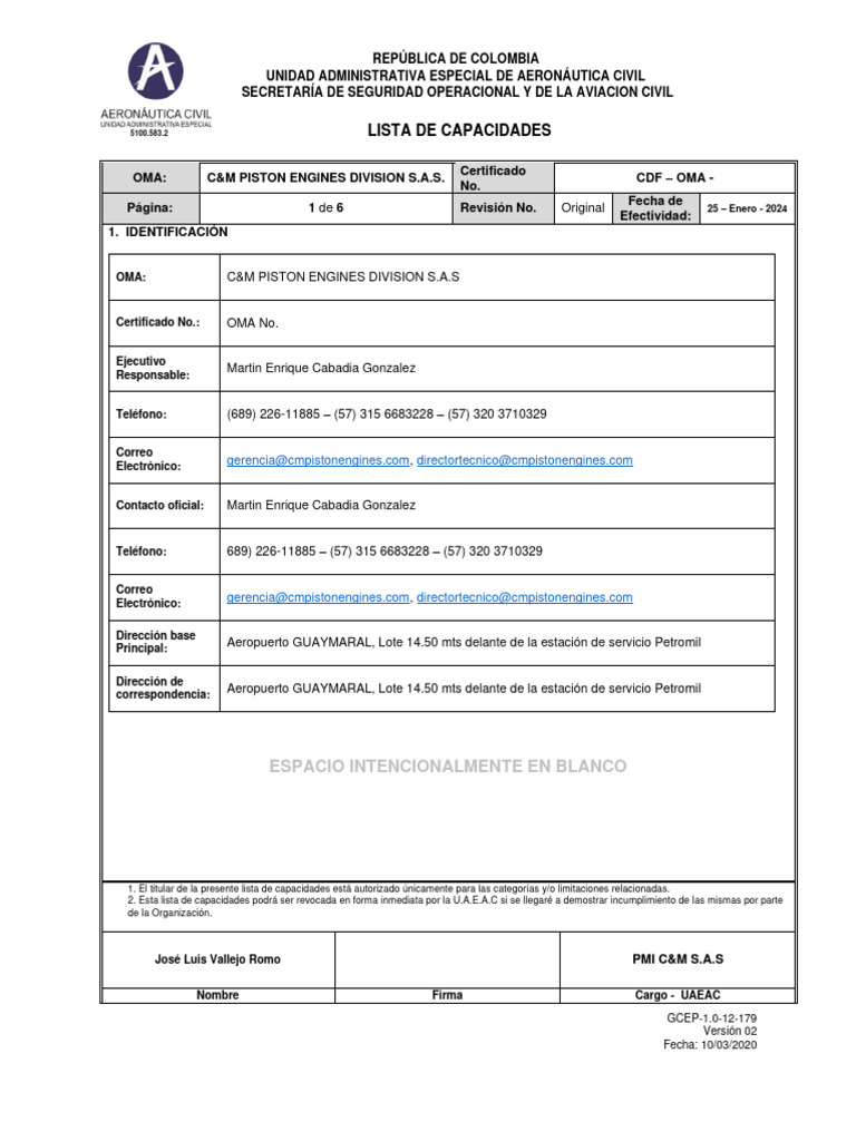 1-Lista de Capacidades Oma CM | PDF | Aeronáutica | Aeroespacial