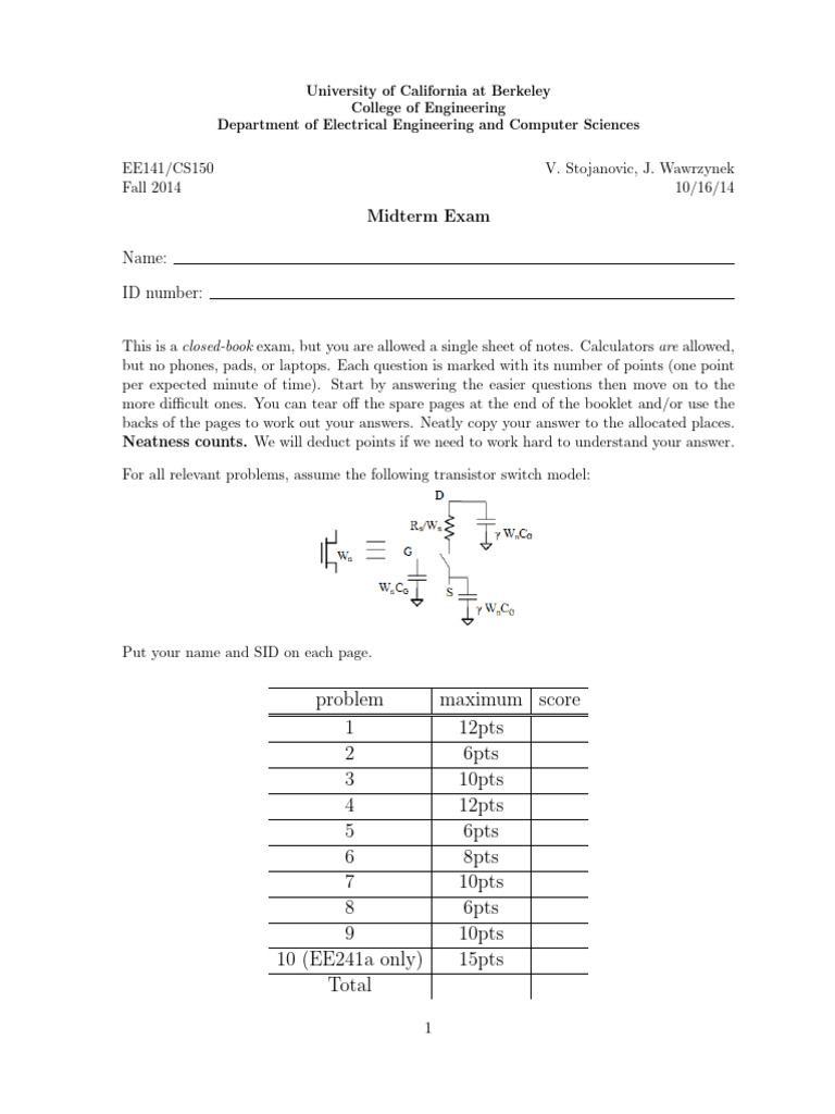 Midterm Exam Name: ID Number | PDF | Logic Gate | Electronic Design