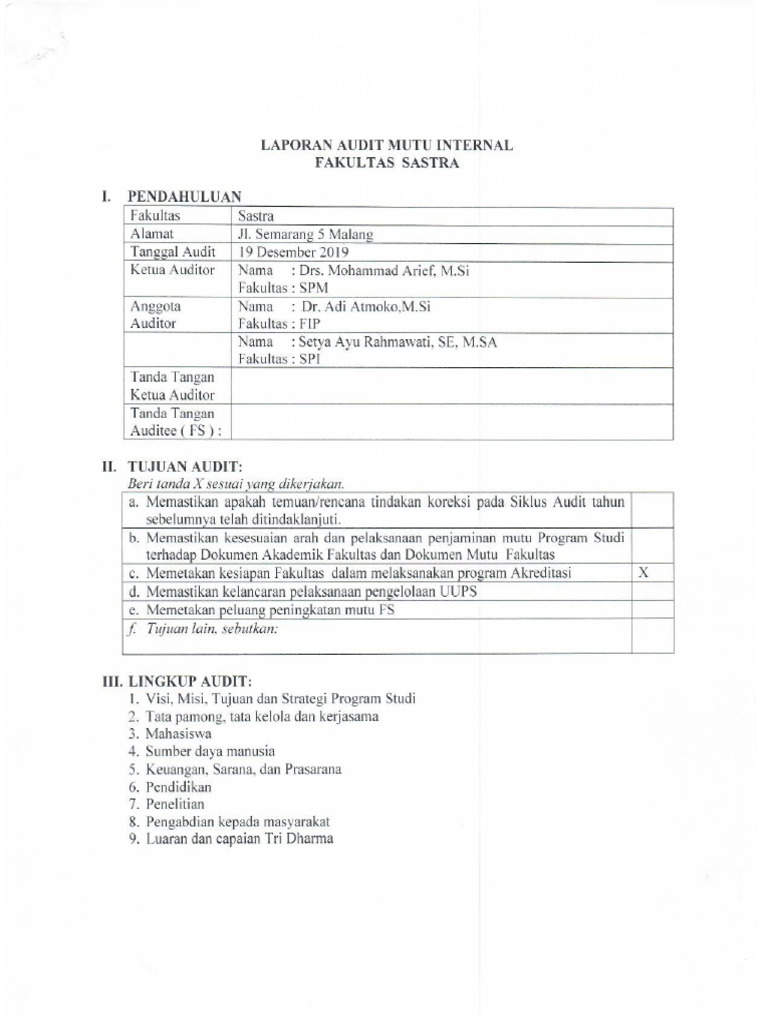 Laporan Audit Mutu Internal FS | PDF