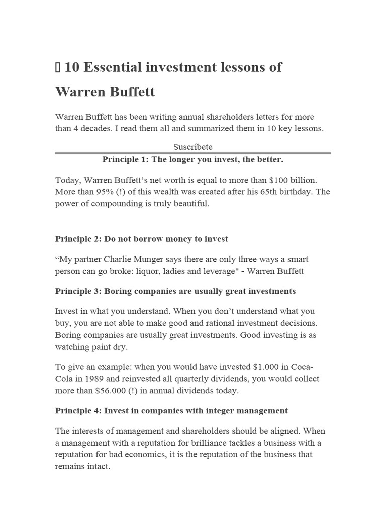 ? 10 Essential Investment Lessons of Warren Buffett | PDF | Investing ...