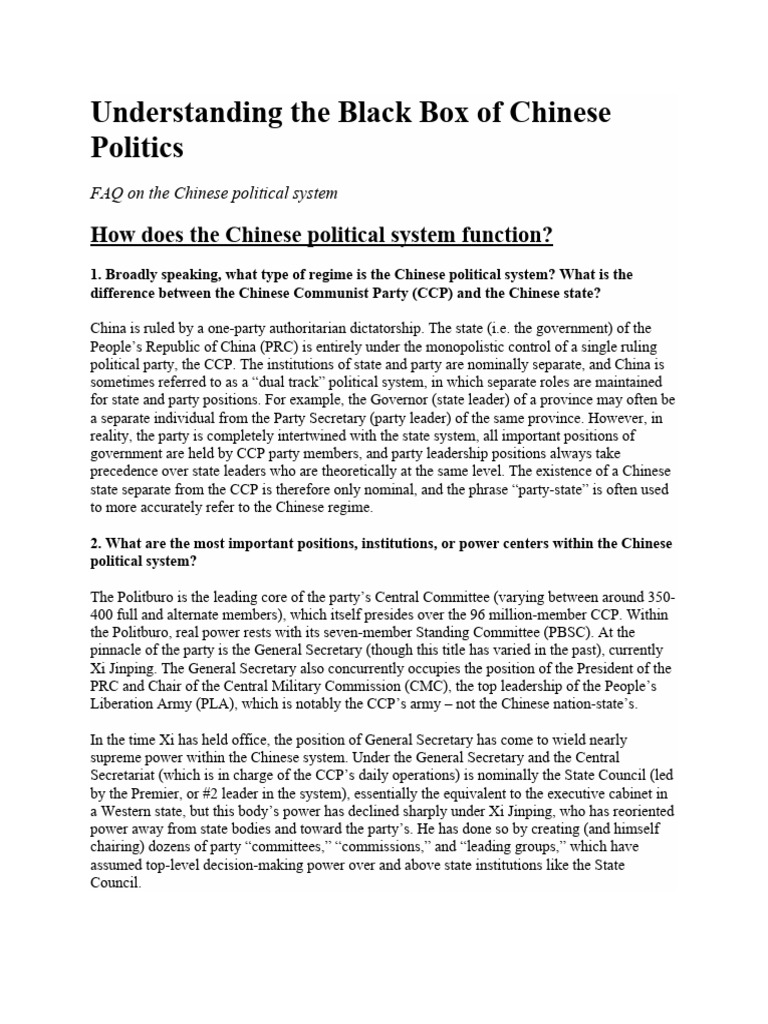 Chinese Political System FAQ | PDF | Government Of China | Xi Jinping
