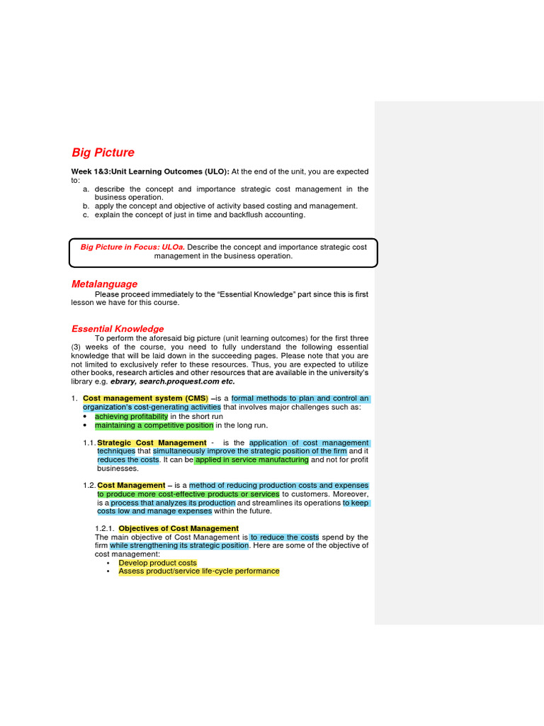 Strategic Cost Management Overview | PDF | Cost Accounting | Strategic ...