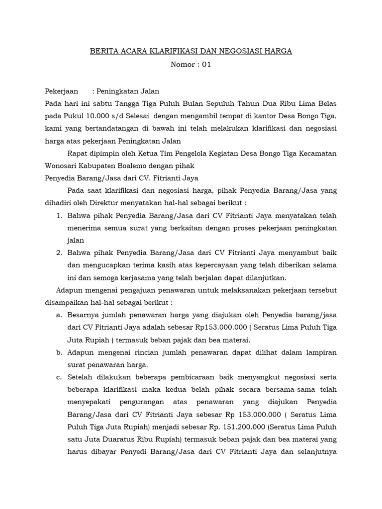 05 Berita Acara Klarifikasi Nego 07 | PDF