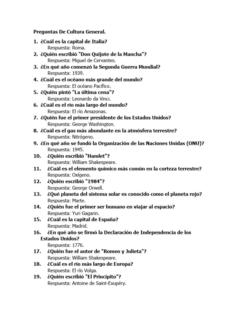 PREGUNTAS DE CULTURA GENERAL | PDF | Tierra