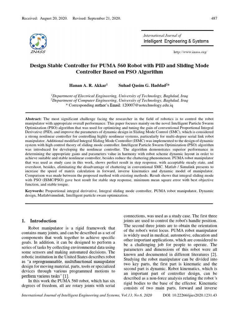 Design Stable Conroller For PUMA 560 | PDF | Control Theory | Kinematics