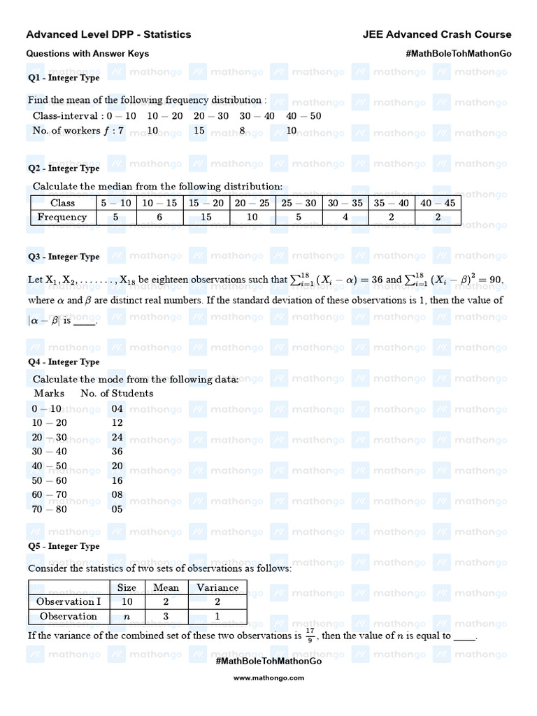 Advanced Level DPP Statistics Question Mathongo | PDF | Mode (Statistics) | Mean