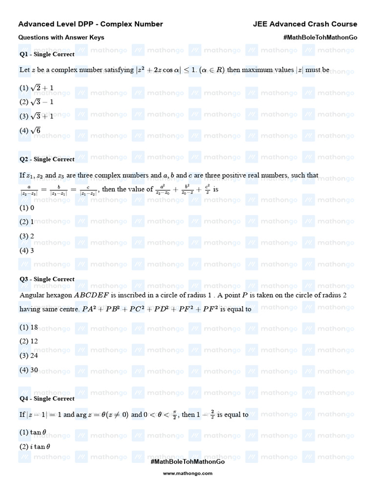 Advanced Level DPP Complex Number Question Mathongo | PDF | Numbers | Complex Number