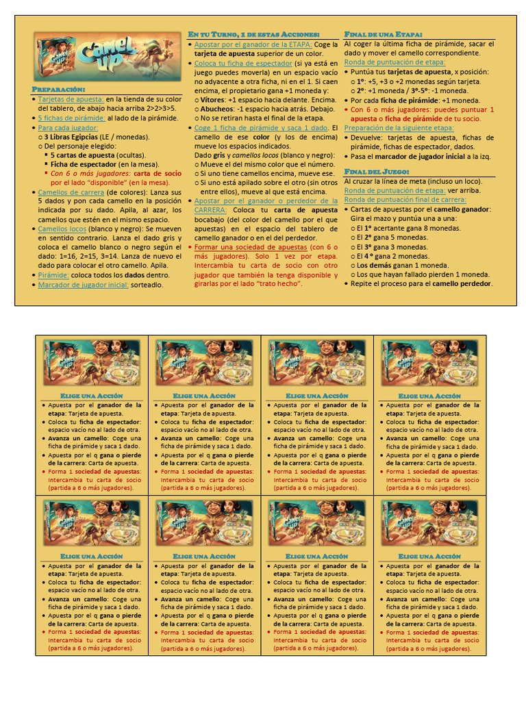 Camel_Up_-_Resumen_de_Reglas_y_Cartas_de_ayuda | PDF | Juego de azar | Juegos de habilidad mental