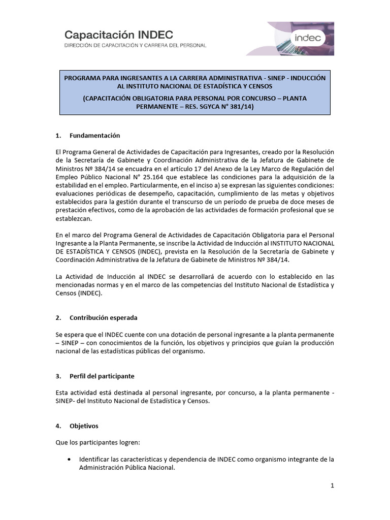 Prog Inducción INAP-INDEC 2023 | PDF | Evaluación