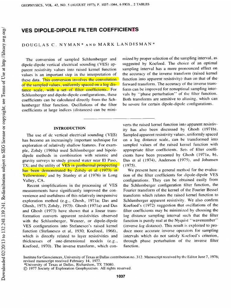 Ves Dipole Filter Coefficient | PDF | Convolution | Dipole