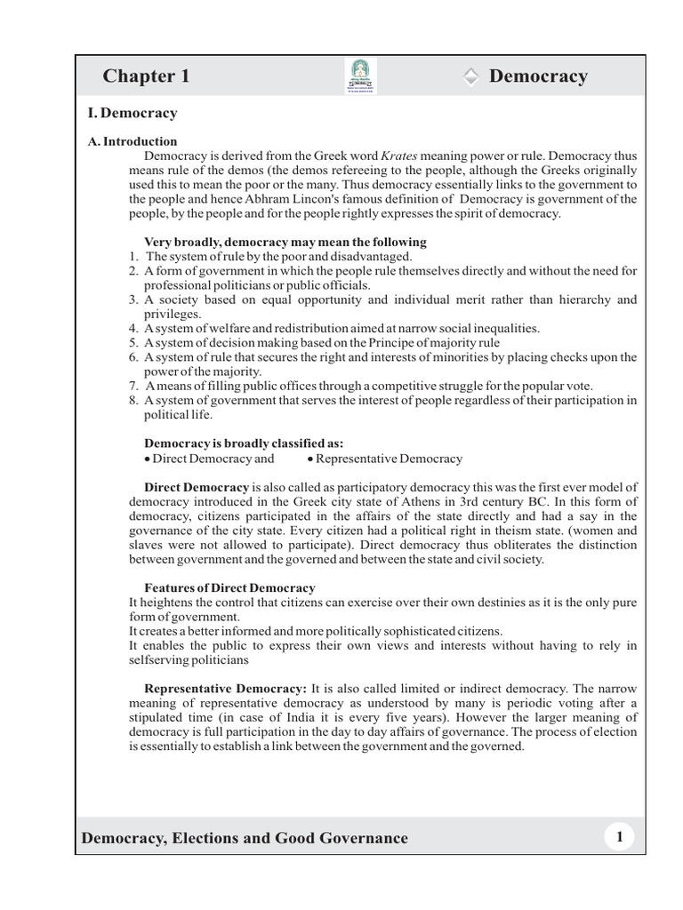 Democracy Election and Goverence Notes | PDF | Governance | Good Governance